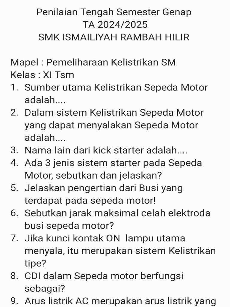 Pts XI TSM Genap, Listrik | PDF