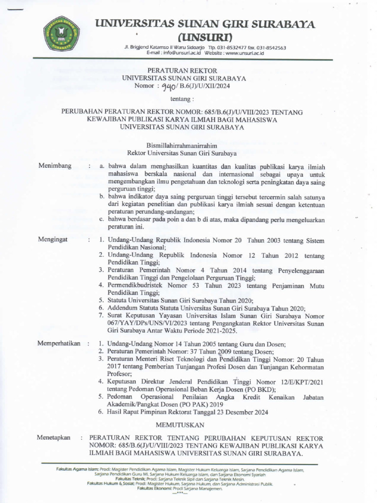 940 - Peraturan Rektor Tentang Perubahan Kewajiban Publikasi Karya ...