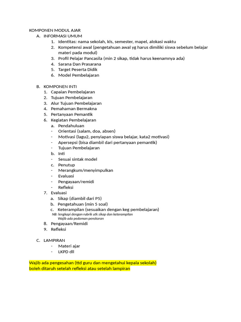 Komponen Modul Ajar | PDF