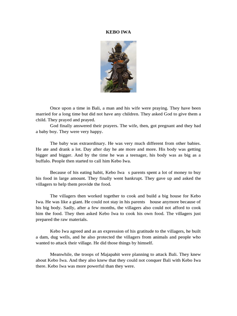 Text Narrative Kebo Iwa | PDF | Bali