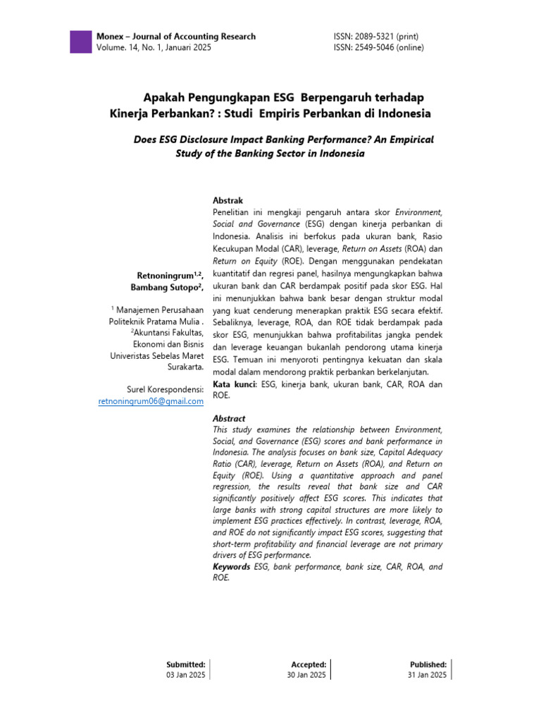 Apakah Esg Disclosure Berpengaruh Terhadap Kinerja Perbankan | PDF