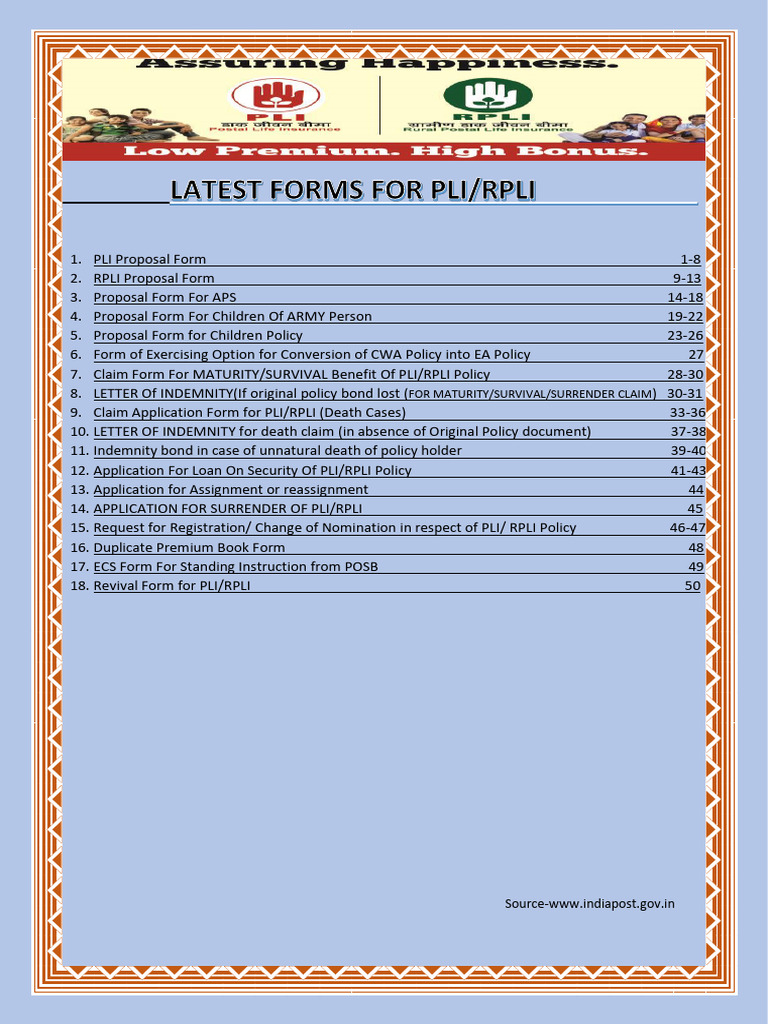 Latest Forms For PLI, RPLI Final | PDF | Insurance | Payments