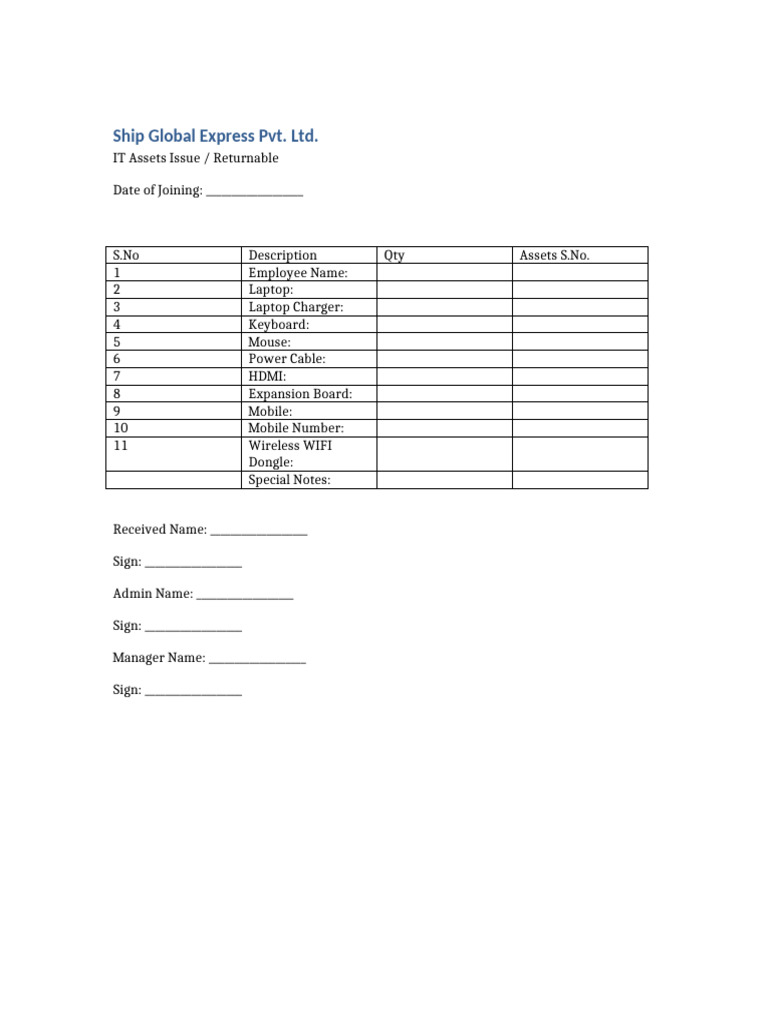 IT Assets Issue Form Bordered | PDF