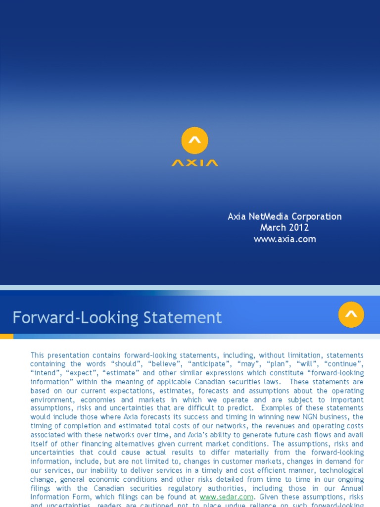 Axia NetMedia Corporation Strategic Overview: Delivering Critical Fibre ...