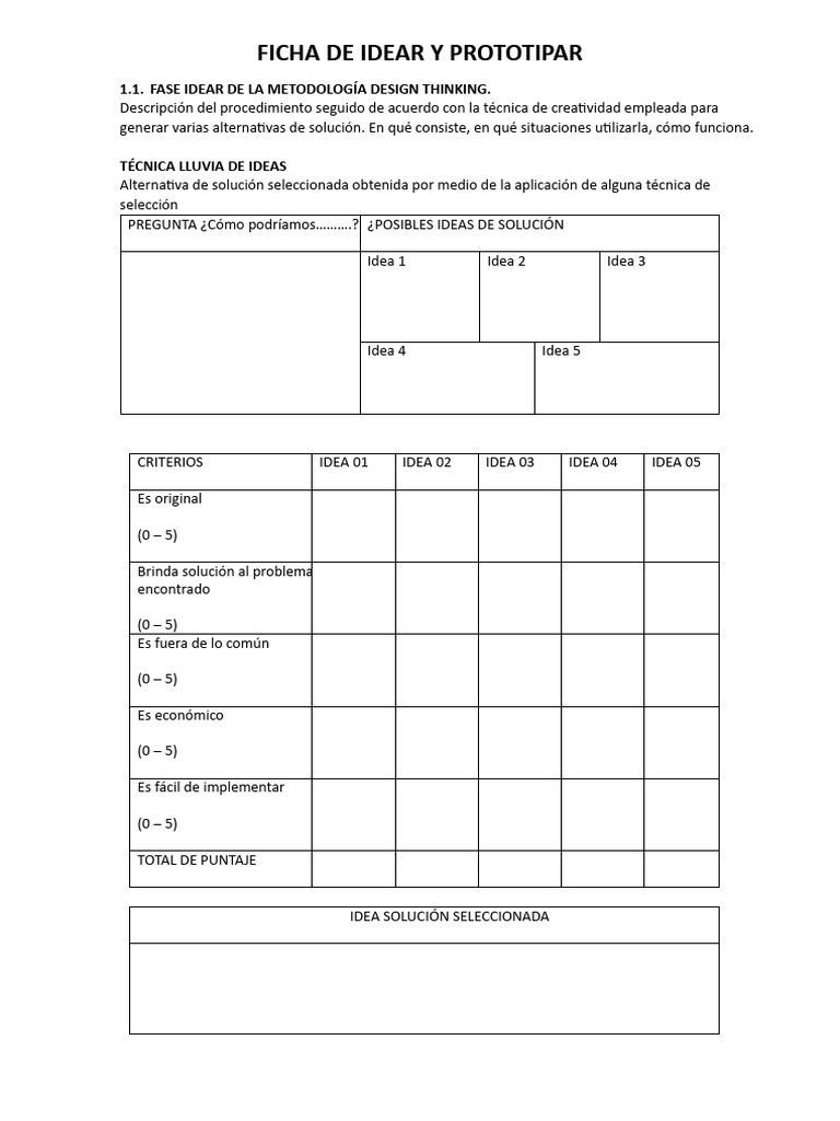 Ficha de Idear y Prototipar | PDF