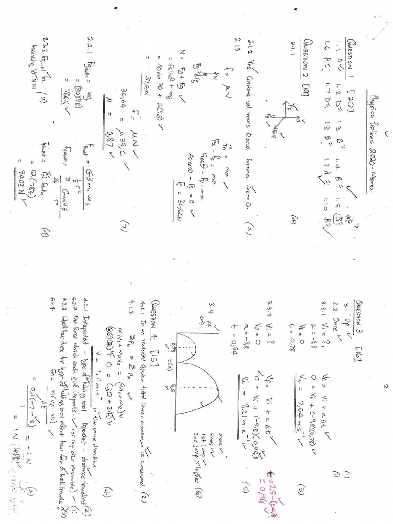 Parktown girls physics 2020 prelim memo | PDF