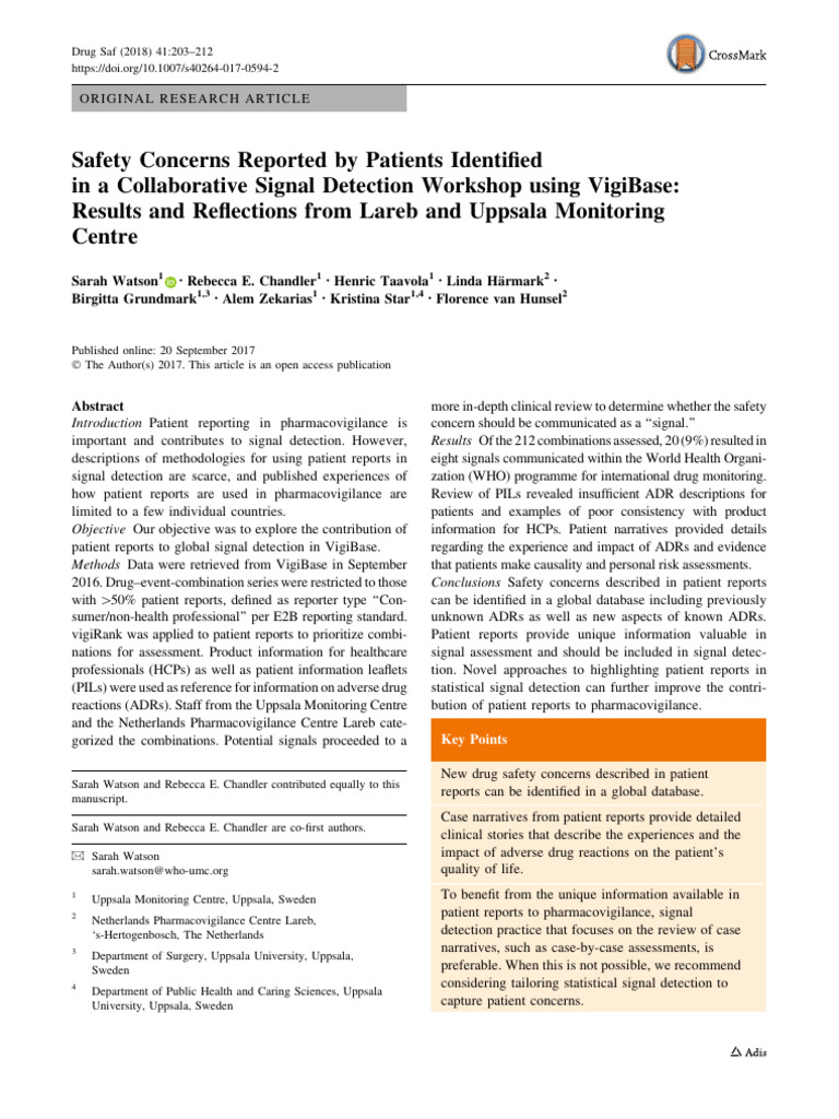 Safety Concerns Reported by Patients Identified in A Collaborative ...