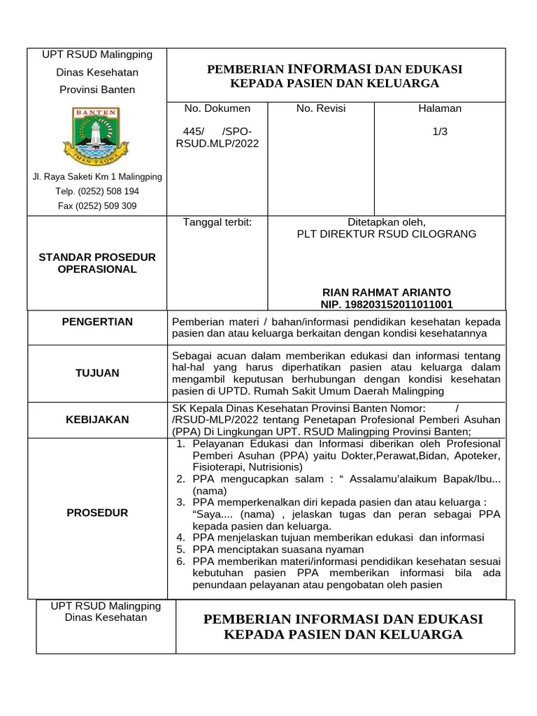 SPO Pemberian Informasi Dan Edukasi Fix | PDF