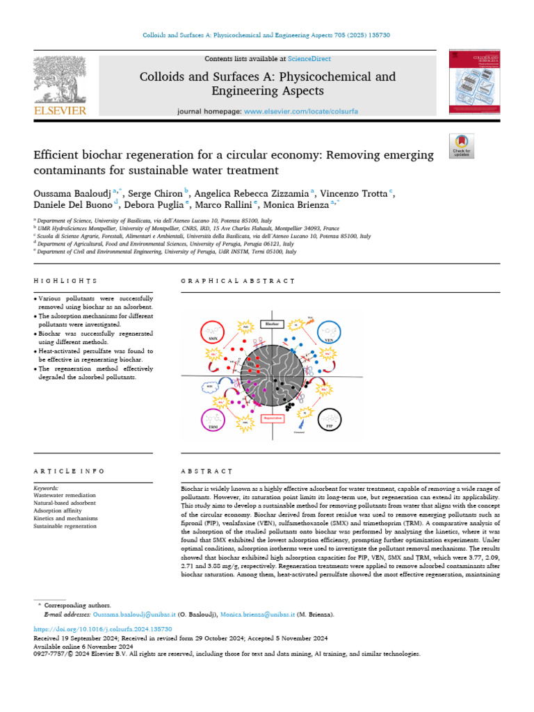 Efficient biochar regeneration for a circular economy Removing emerging contaminants for ...