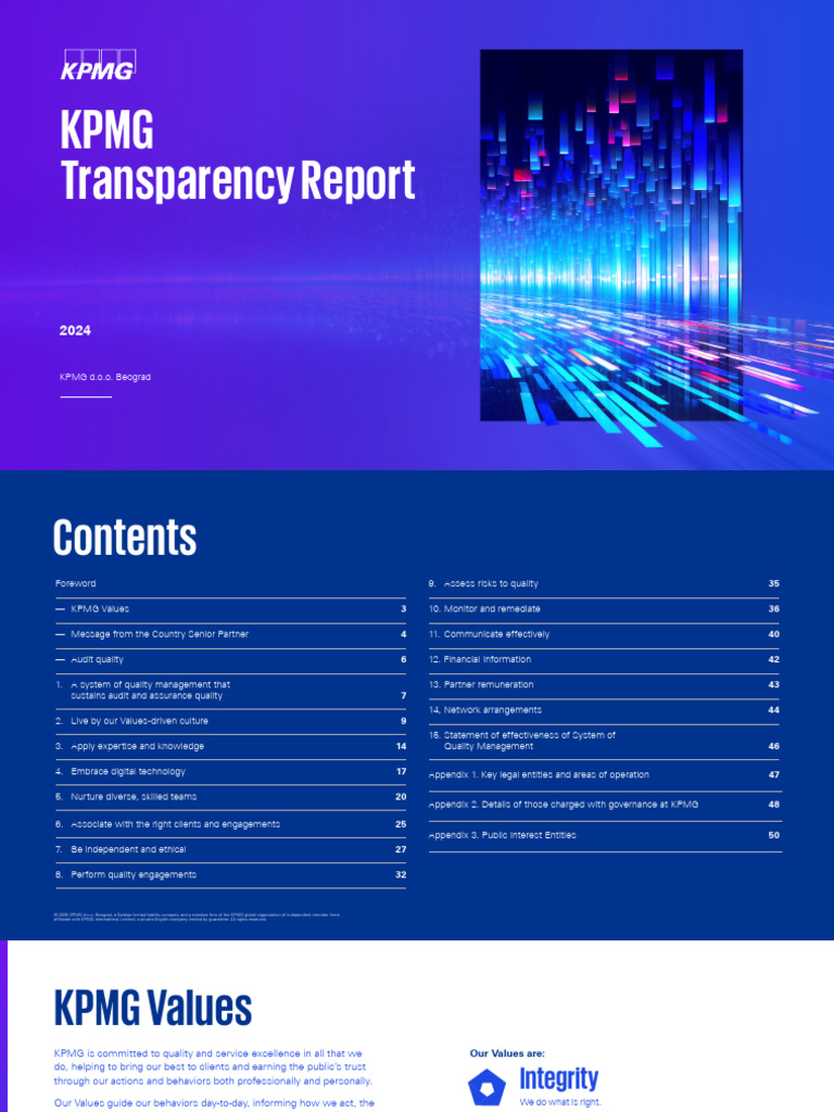 KPMG Transparency Report 2024 | PDF | Audit | Governance