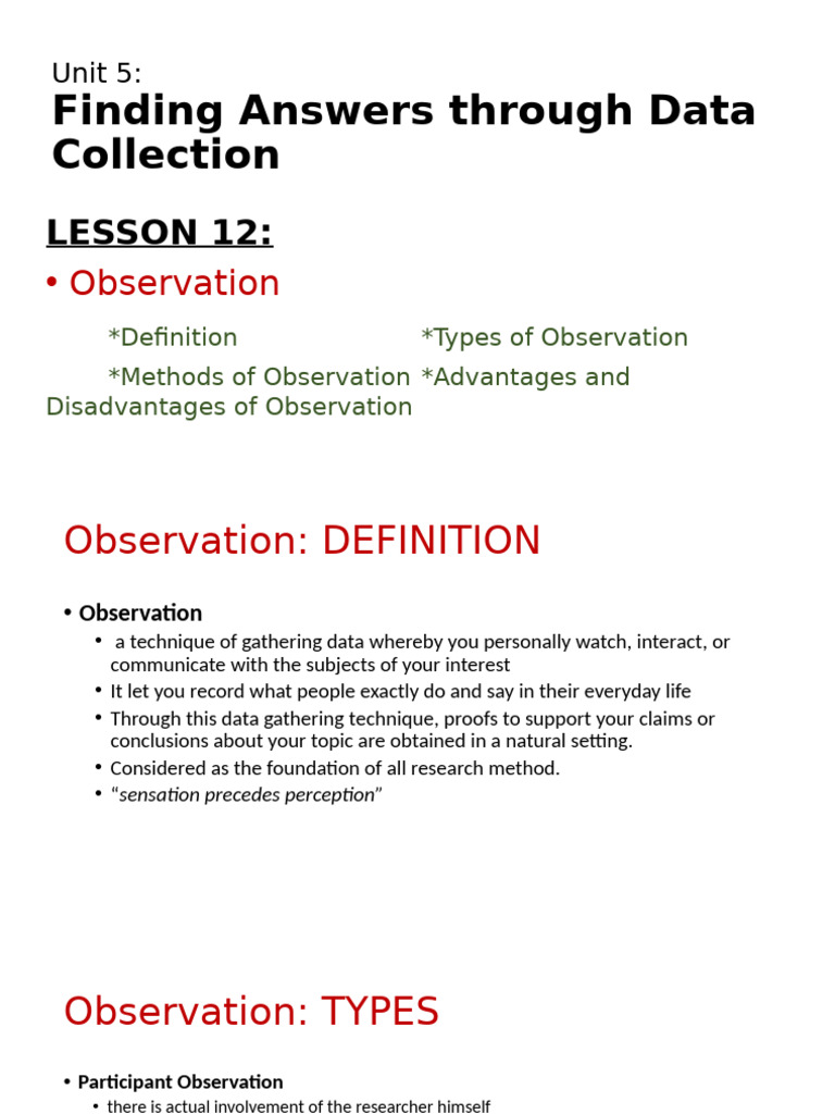 Unit 6 (Lesson 12 Summary) | PDF | Observation | Data