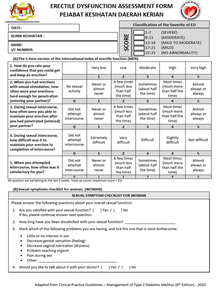 Erectile Dysfunction Assessment Form English Version | PDF | Sexual Intercourse | Sex