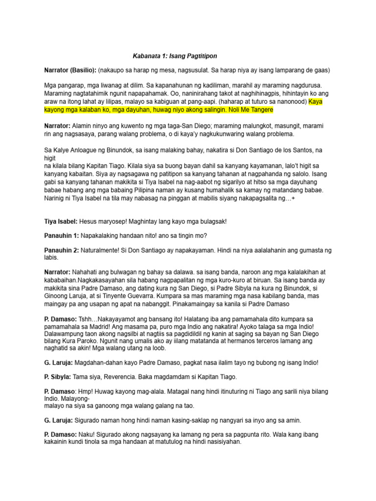 Final Script Noli Me Tangere 1 | PDF