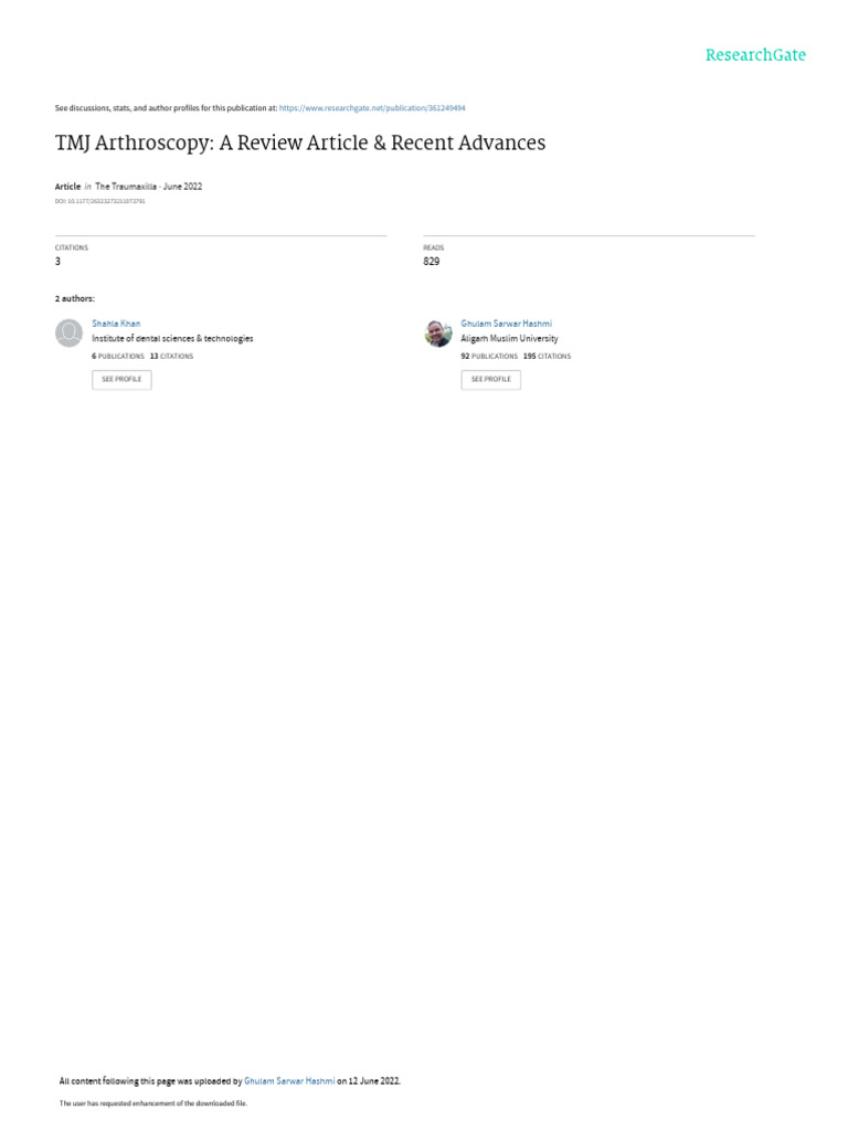 TMJ Arthroscopy Trauma Xill A | PDF | Medical Specialties