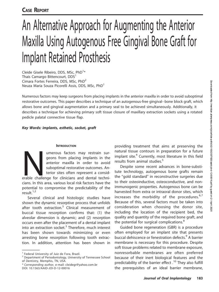 Autogenous Free Gingival Bone Graft for Implant Retained Prosthesis ...
