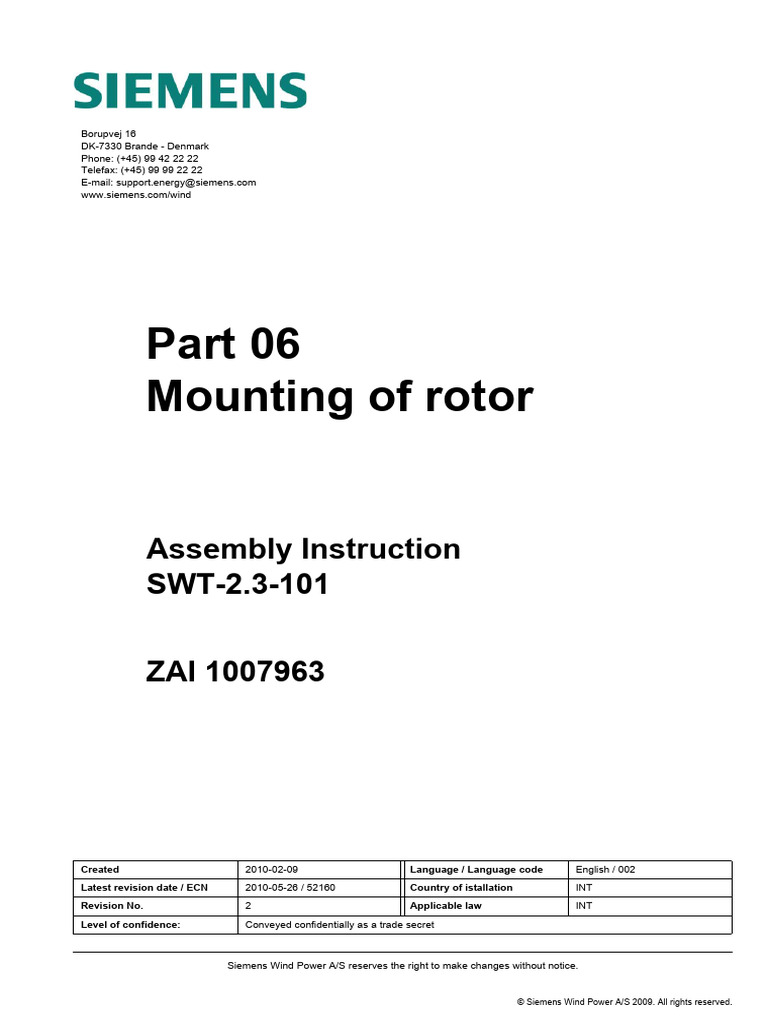 Rotor Mounting Instructions for SWT-2.3-101 | PDF | Crane (Machine ...