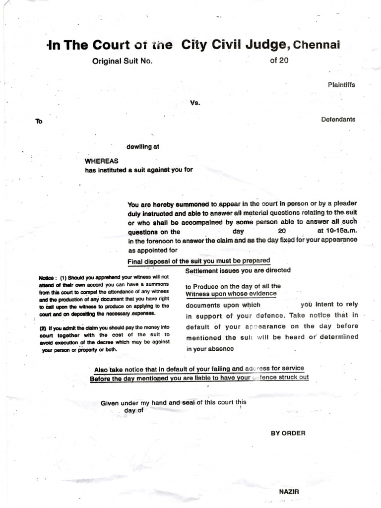 Summon - City Civil Court | PDF