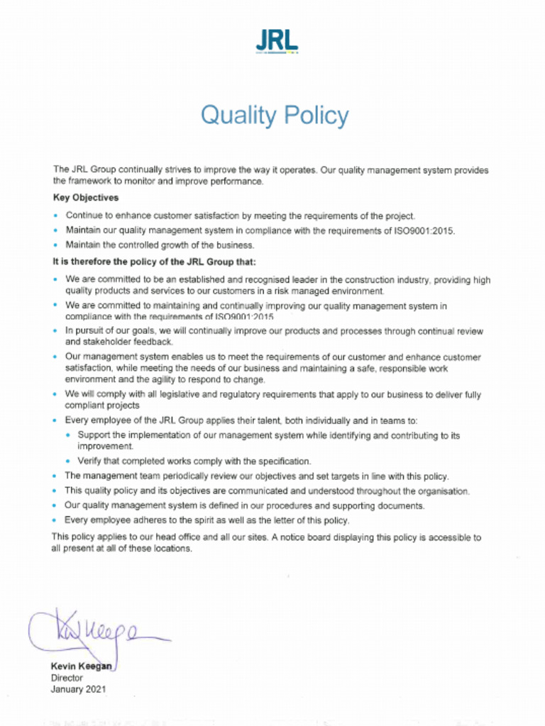 Quality Policy | PDF