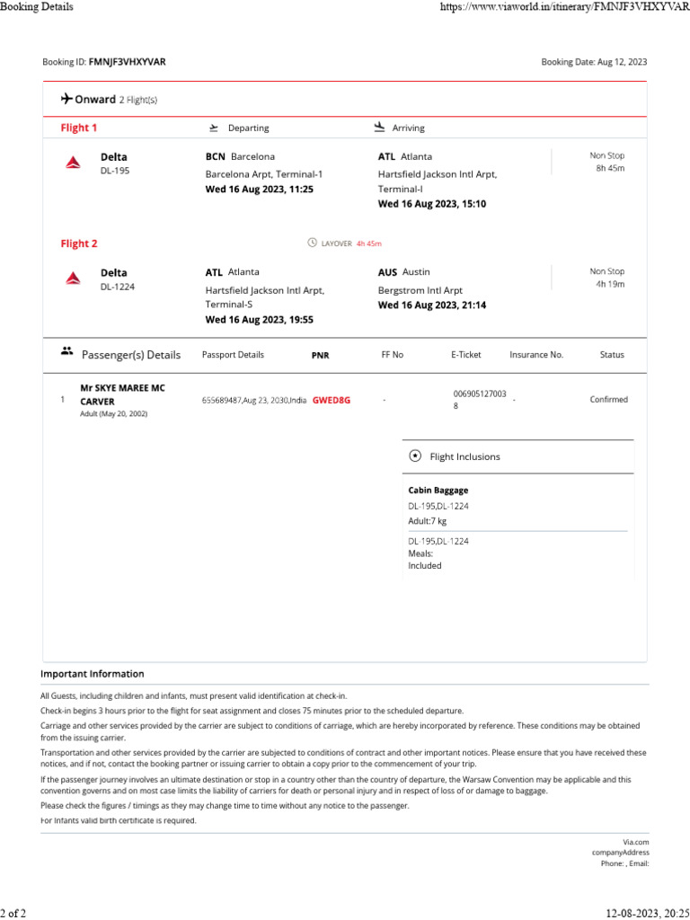 Booking Details | PDF | Transport