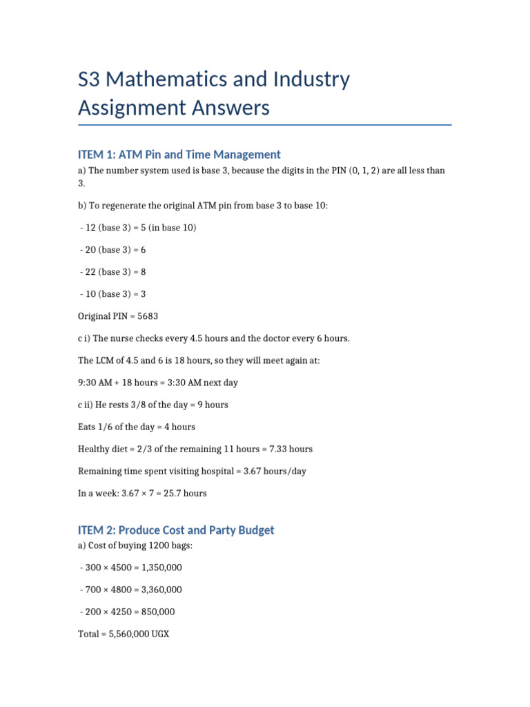 S3 Math Assignment Solutions Overview | PDF