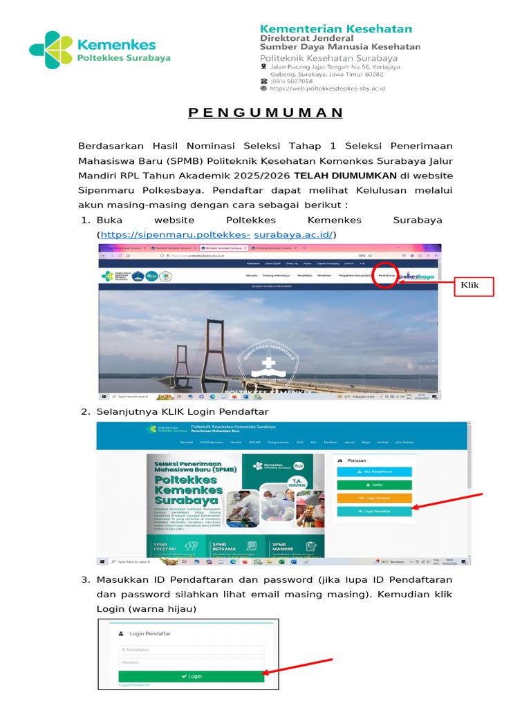Pengumuman Hasil Seleksi Tahap 1 RPL TA 2025 | PDF
