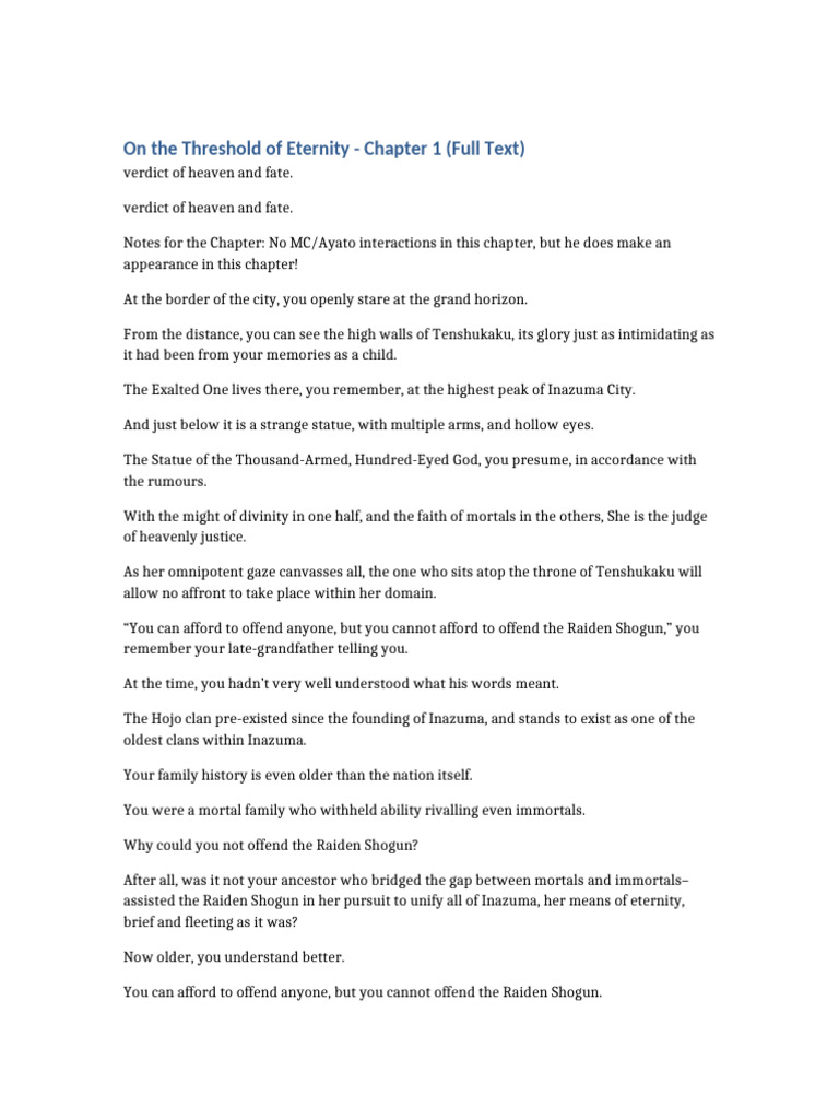 On The Threshold of Eternity Chapter 1 FULL | PDF