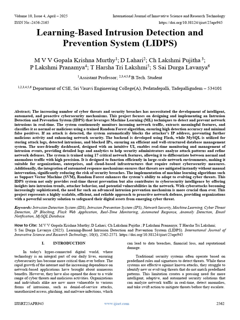 Learning-Based Intrusion Detection and Prevention System (LIDPS) | PDF ...