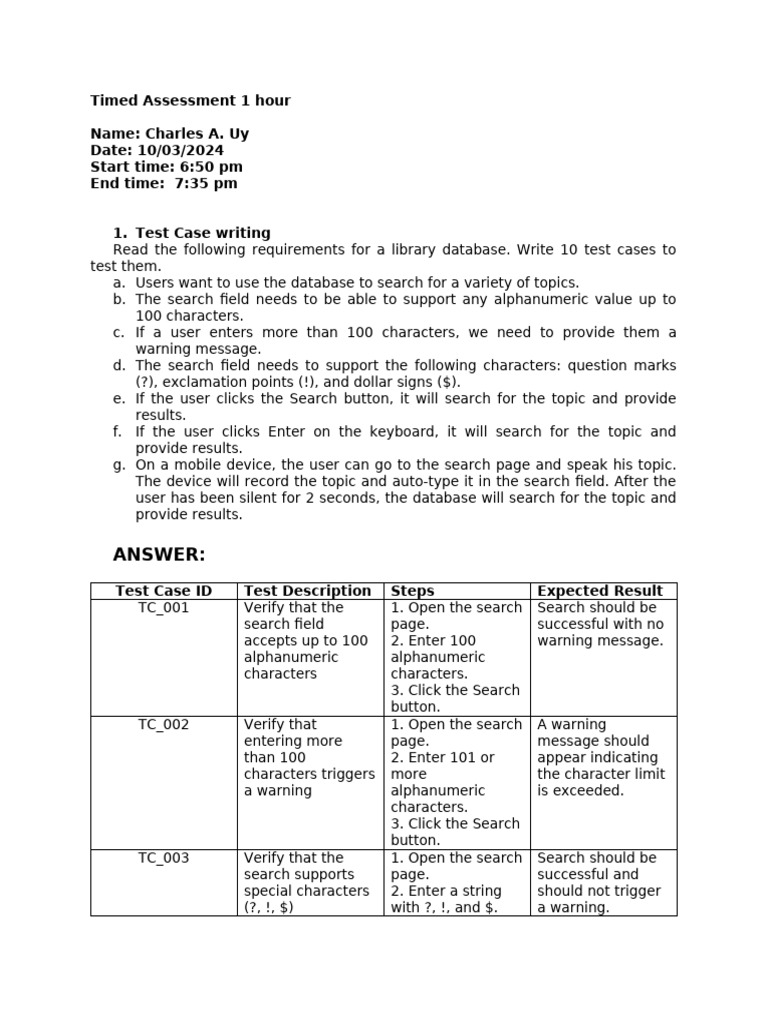 Uy - Charles - Test Analyst Exam V5 | PDF | User (Computing) | Computing