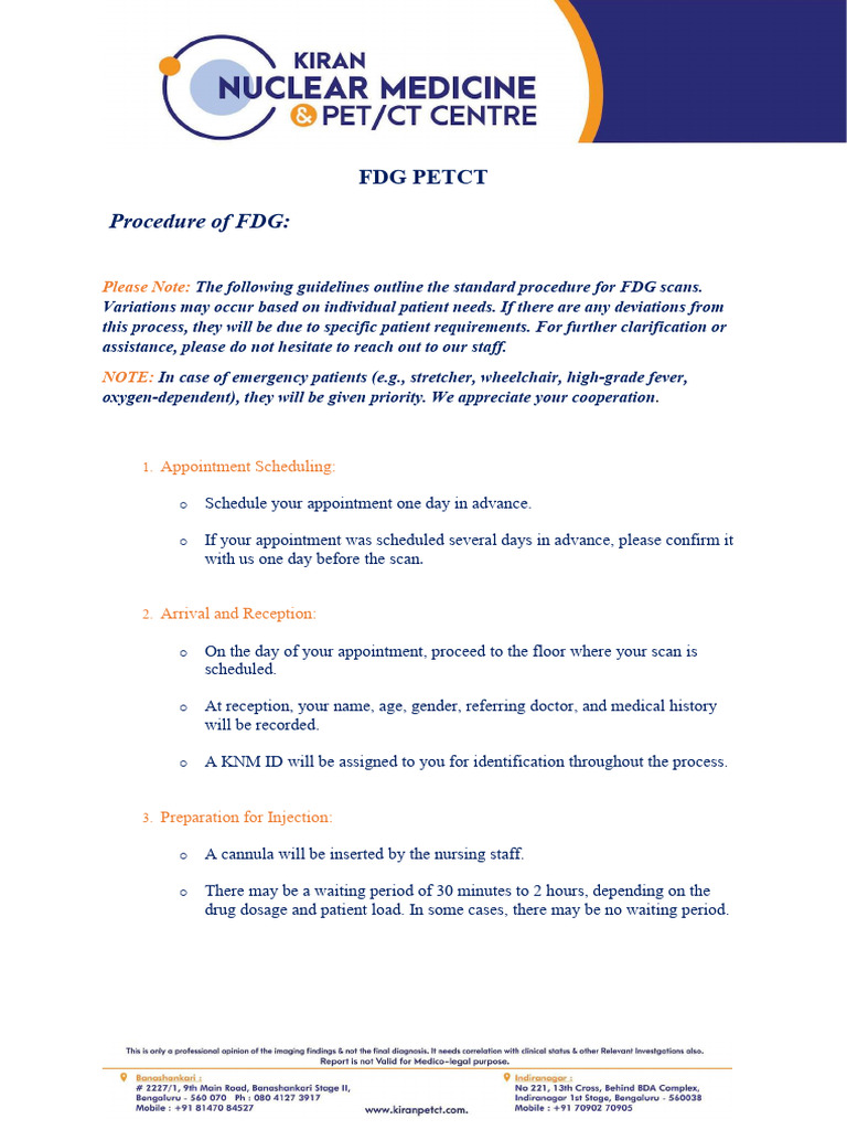 FDG - Procedure and Preparation | PDF | Creatinine | Medicine