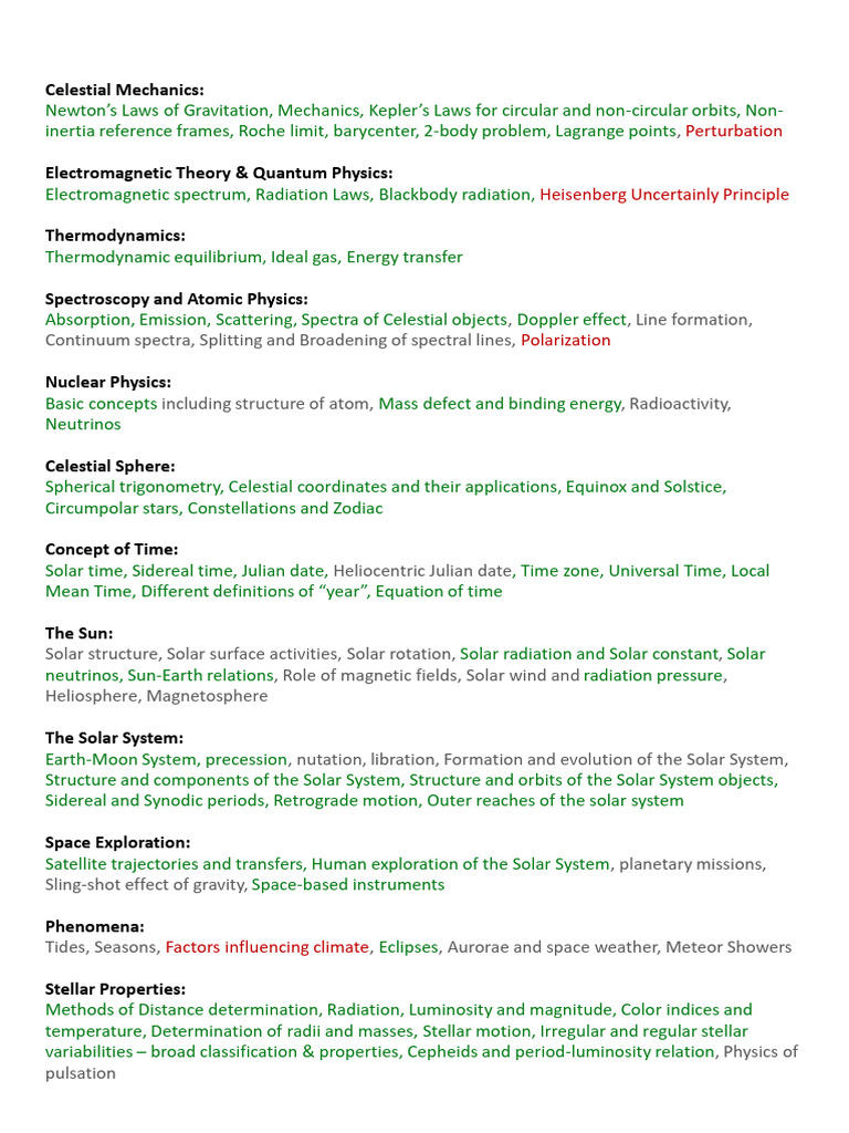 IOAA 2025 Syllabus Overview | PDF | Stars | Sun