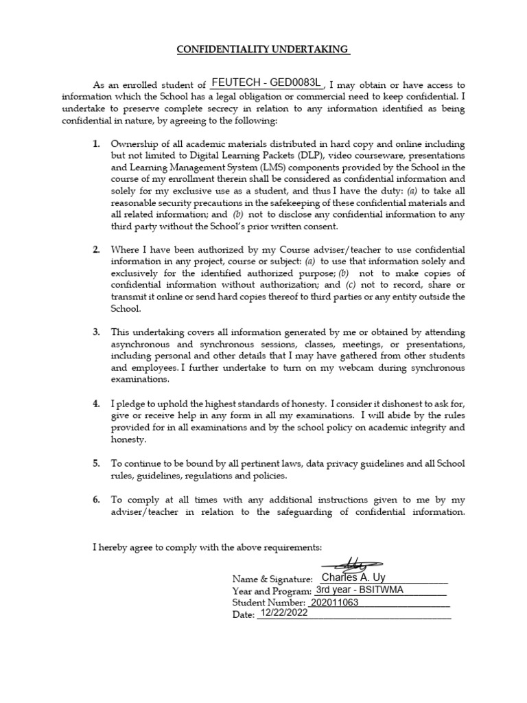 Student Confidentiality Agreement | PDF | Confidentiality | Justice