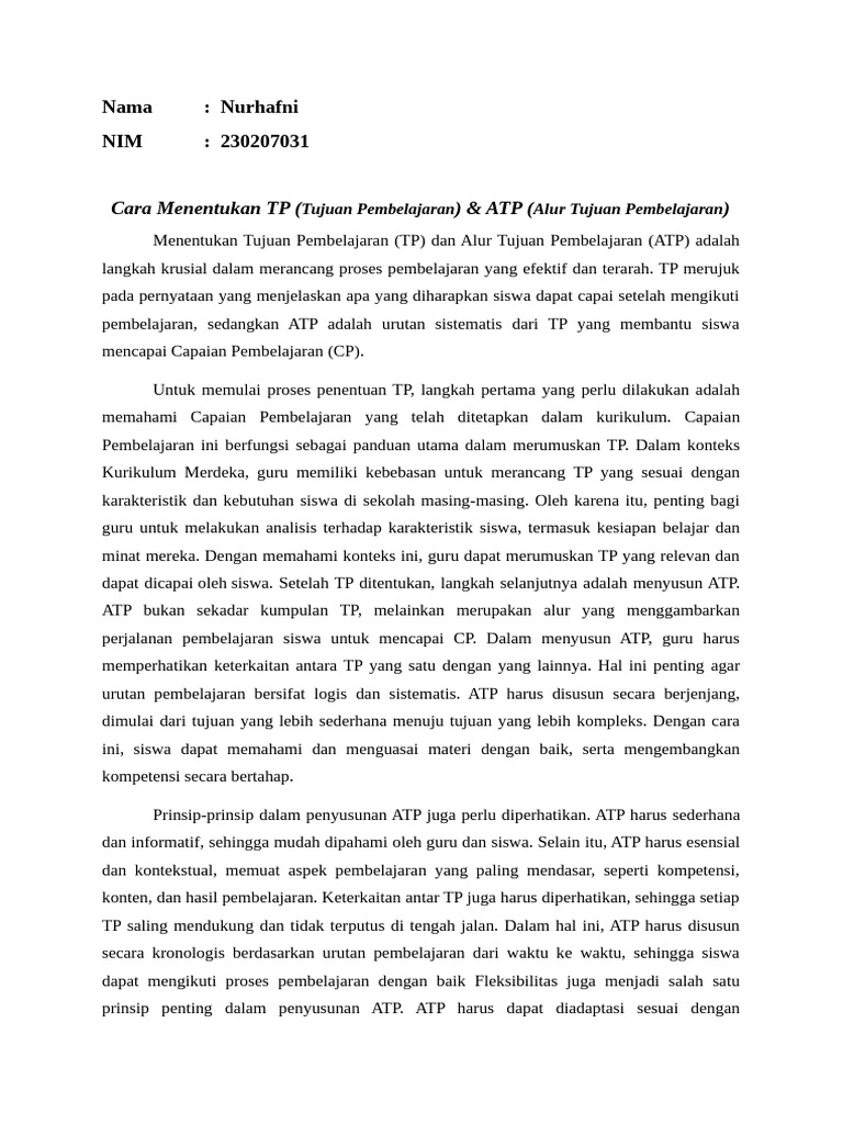 Menentukan TP dan ATP Pembelajaran | PDF