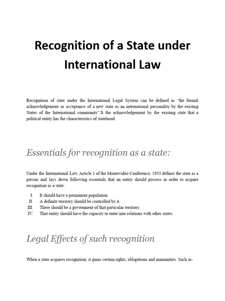 Recognition of A State Under International Law | PDF | Sovereign State ...