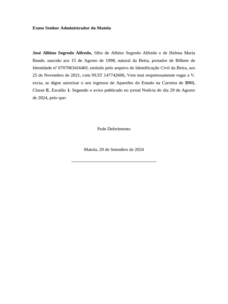 Exmo Senhor Administrador Da Matola (Requerimento) | PDF