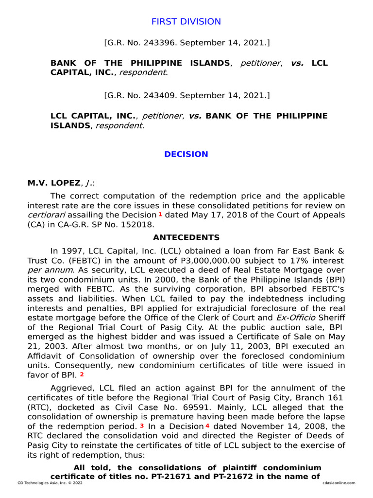 Bank of The Philippine Islands v. LCL Capital, Inc. | PDF | Mortgage ...