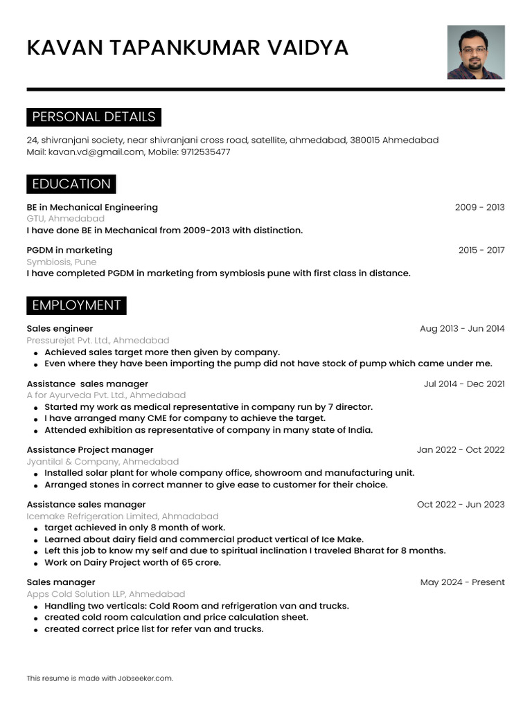 Resume Kavan Tapankumar Vaidya | PDF