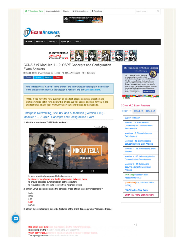 OSPF Concepts and Configuration Exam | PDF | Routing | Computer Architecture