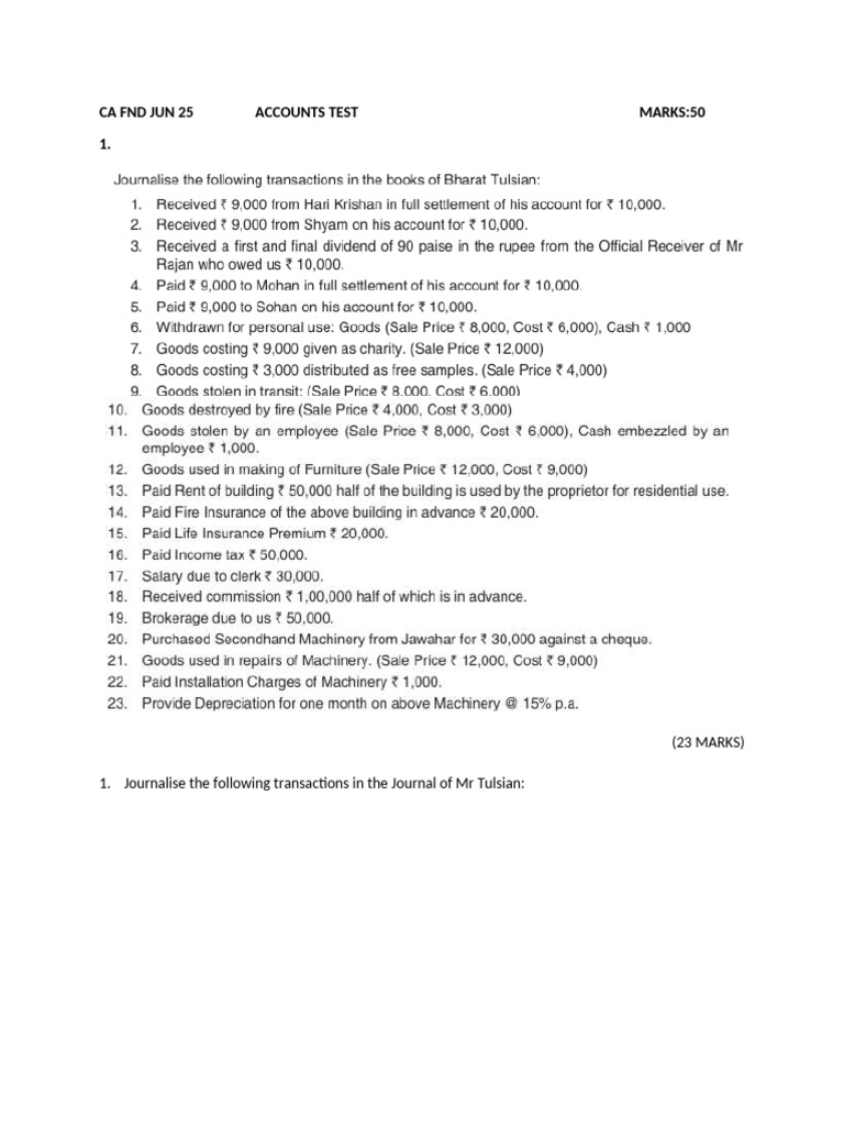 Ca FND Jun 25 Acc Class Test | PDF