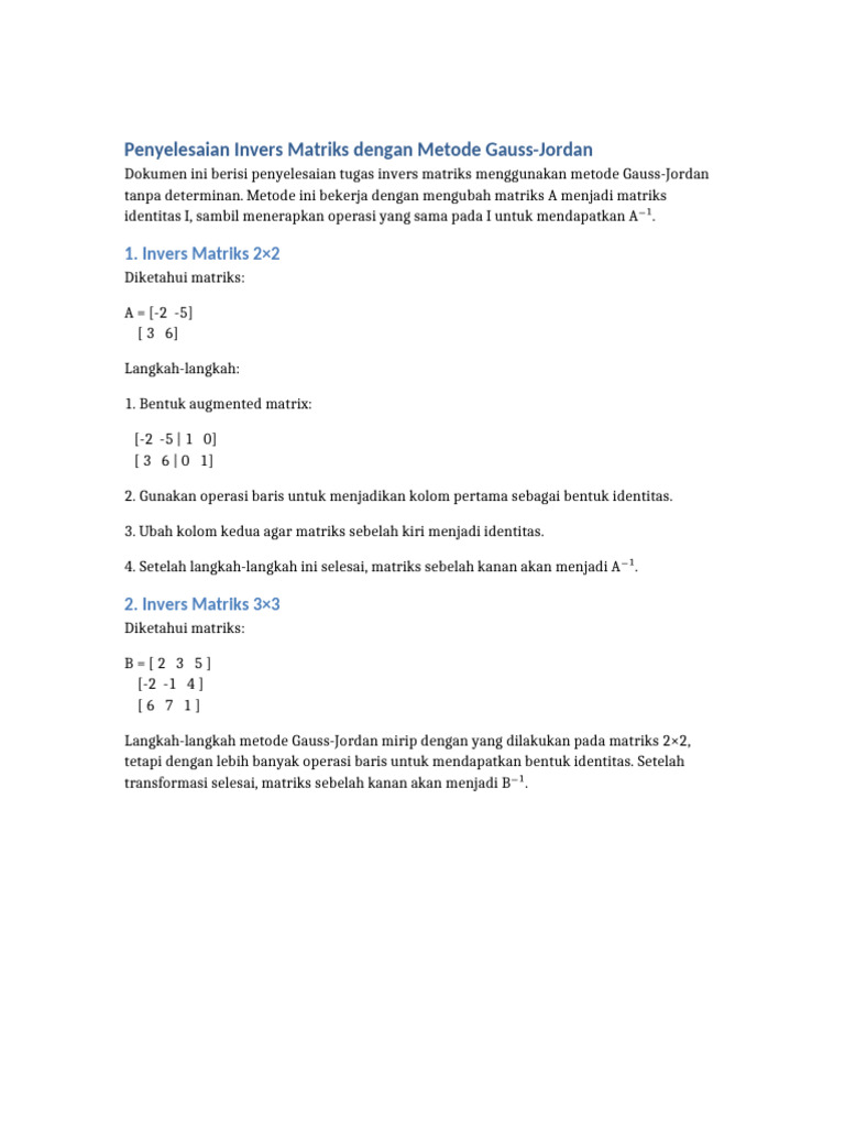 Invers Matriks Gauss-Jordan | PDF