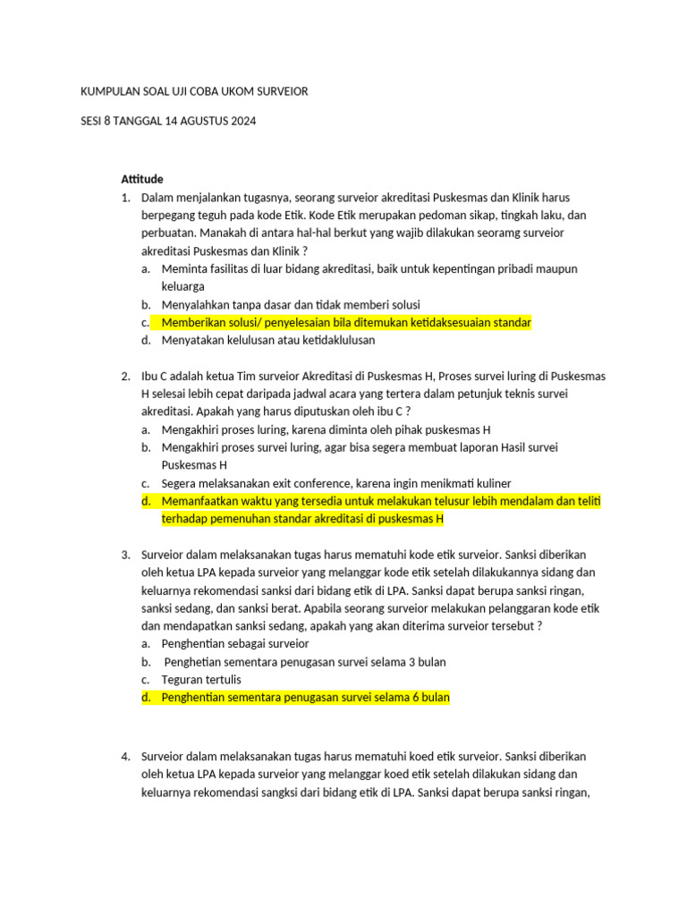 Kumpulan Soal Uji Coba Ukom Surveior | PDF