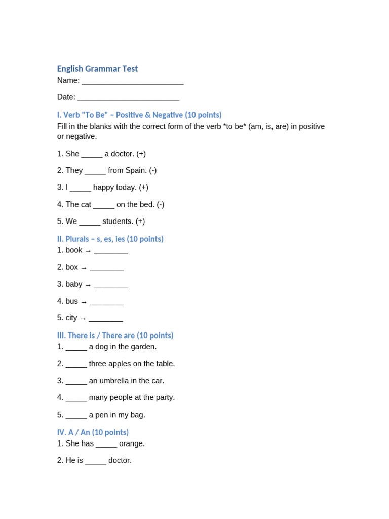 English Grammar Test | PDF