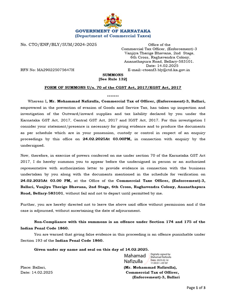 Enformenet - Summon Notice | PDF | Summons | Fine (Penalty)