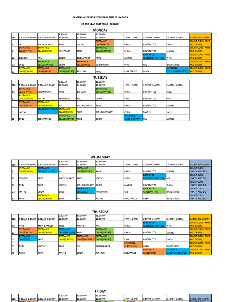 Hs 2nd Year Science Time Table 2025-1 | PDF