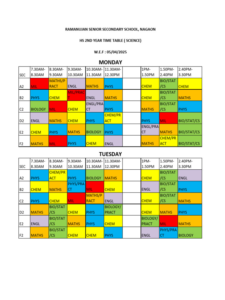 Hs 2nd Year Science Time Table 2025 | PDF