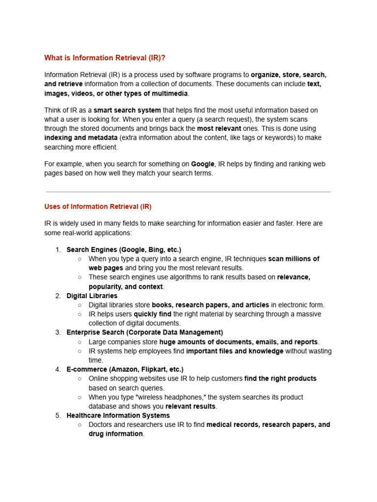What Is Information Retrieval (IR) | PDF | Information Retrieval | Search Engine Indexing