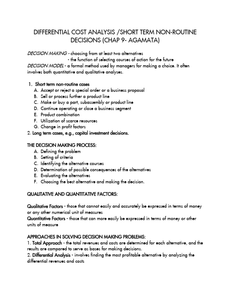 Mas Module Differential Cost | PDF | Decision Making | Opportunity Cost