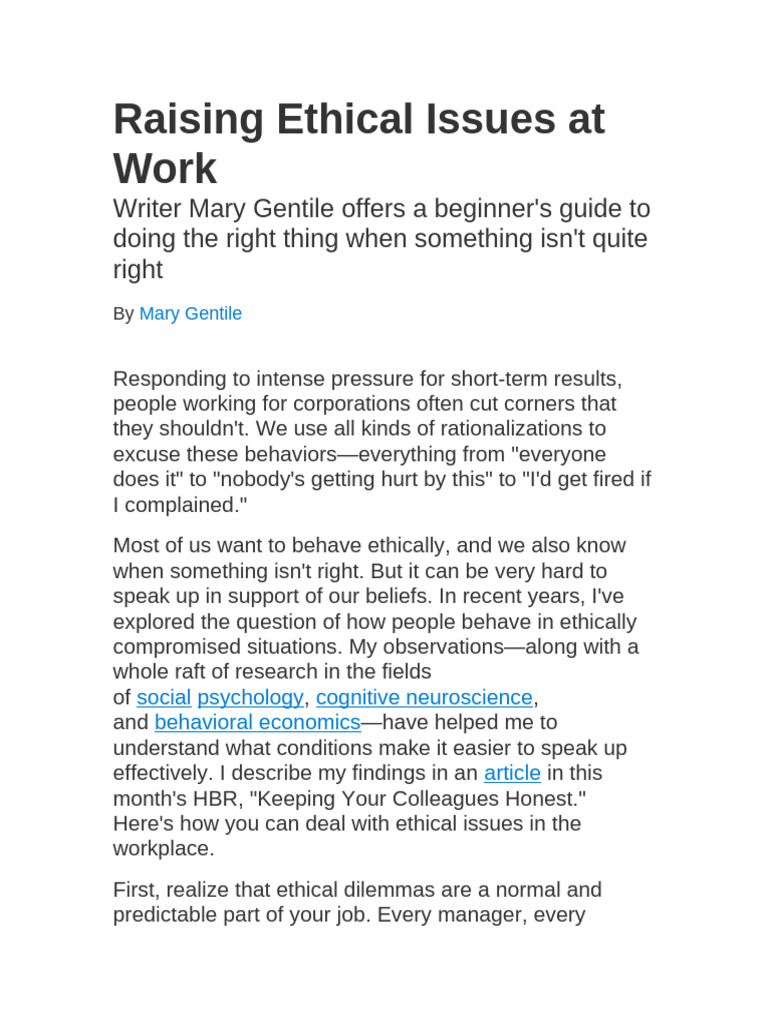 Raising Ethical Issues at Work - Doc-1 | PDF | Employment | Confidentiality