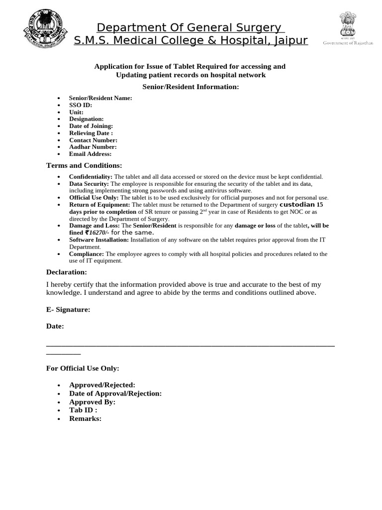 Tablet Application Form for Staff | PDF