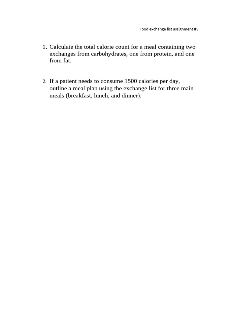 Food Exchange List Assignment | PDF