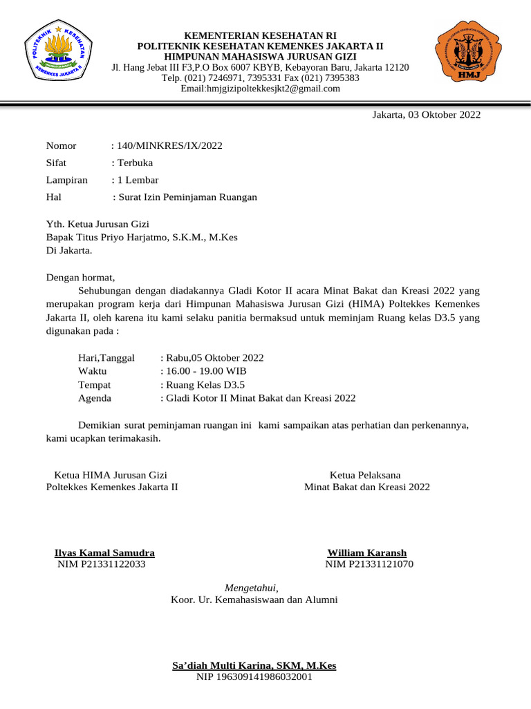 Surat Peminjaman Kelas D3.5 | PDF